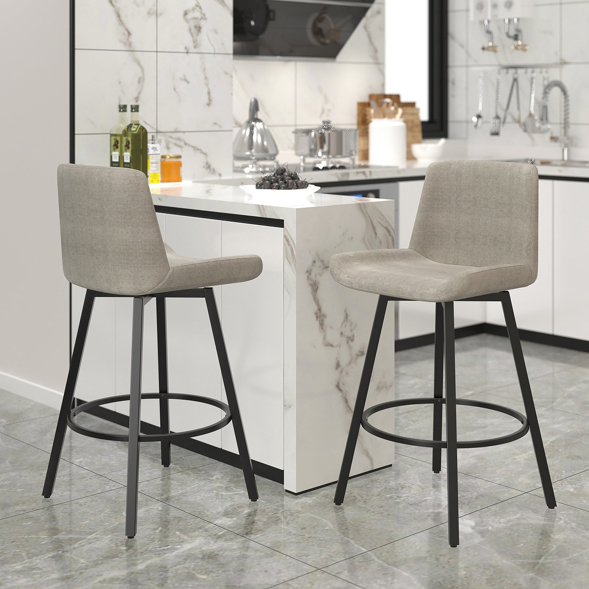 Fern 26 Counter Stool Fabric Grey Set of 2 Candace Basil Furniture